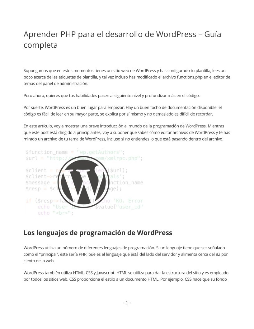 PDF de programación - Aprender PHP para el desarrollo de WordPress - Guía completa